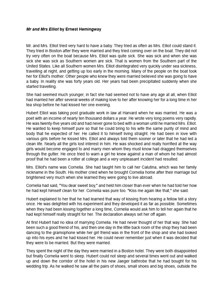 MR and Mrs Elliot by Ernest Hemingway | PDF