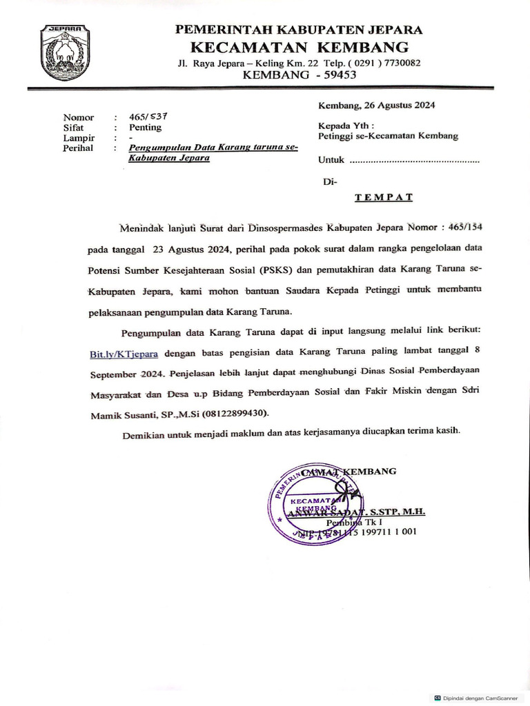 Pengumpulan Data Karang Taruna Se-Kabupa | PDF