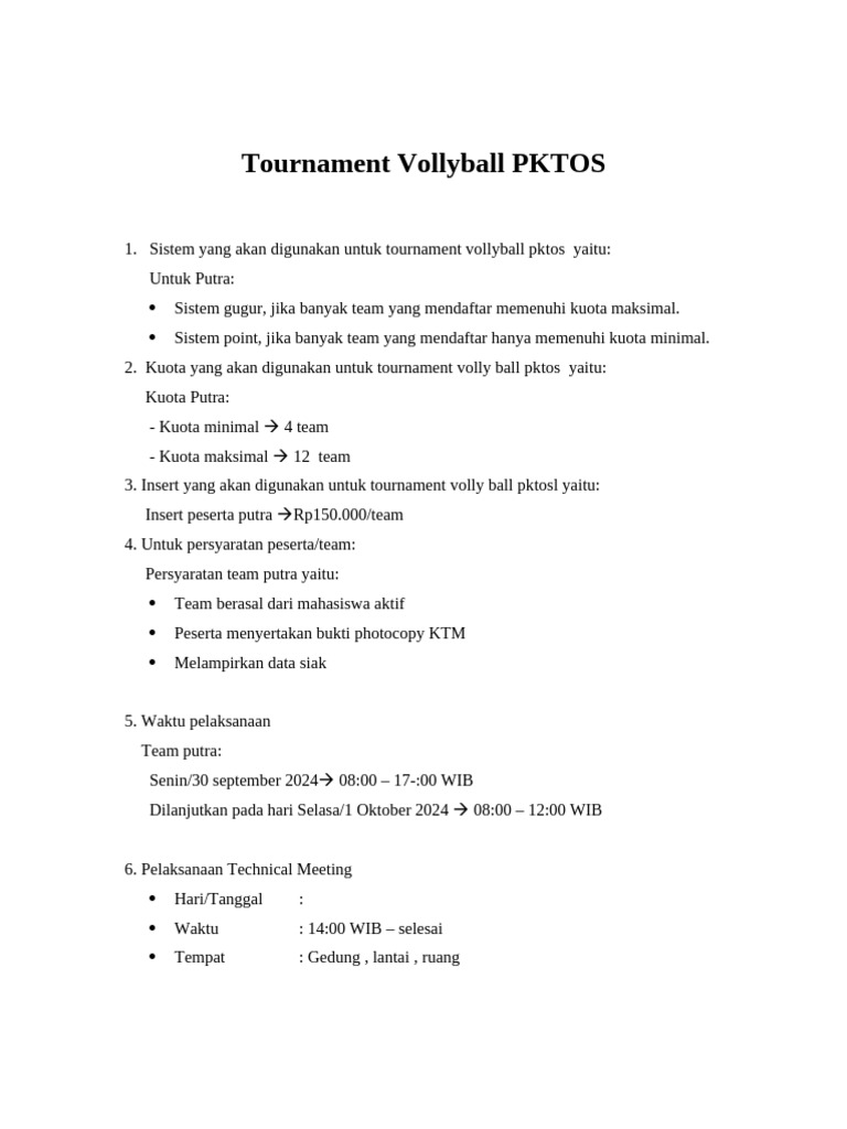 Tournament Vollyball PKTOS | PDF