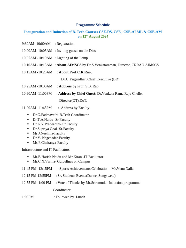 Induction Programme Schedule - New | PDF