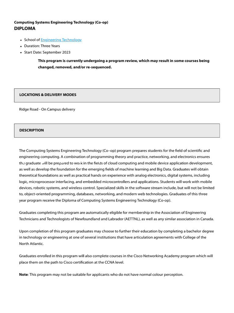 Computing Systems Engineering Technology (Co-Op) - College of The North ...