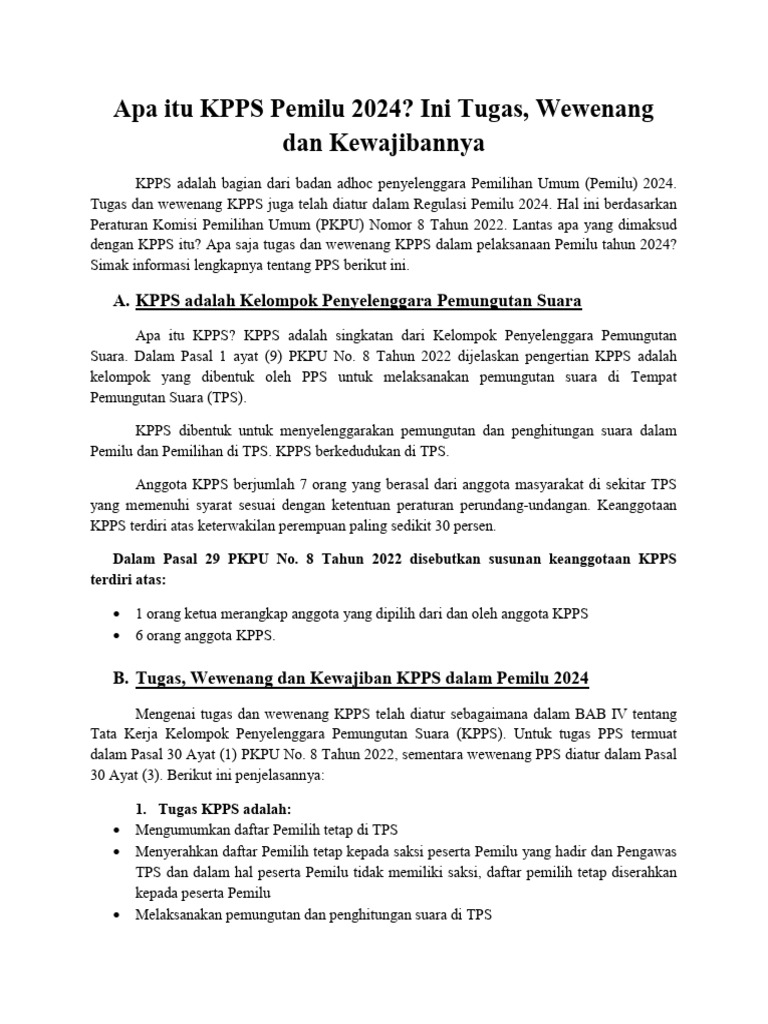 Petugas KPPS Dan Fungsinya | PDF