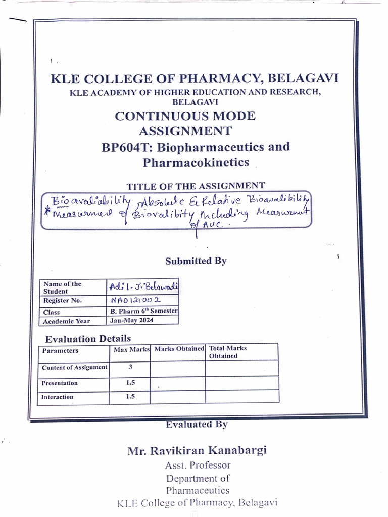 bio pharmaceutics assignment NA0121002 2 | PDF