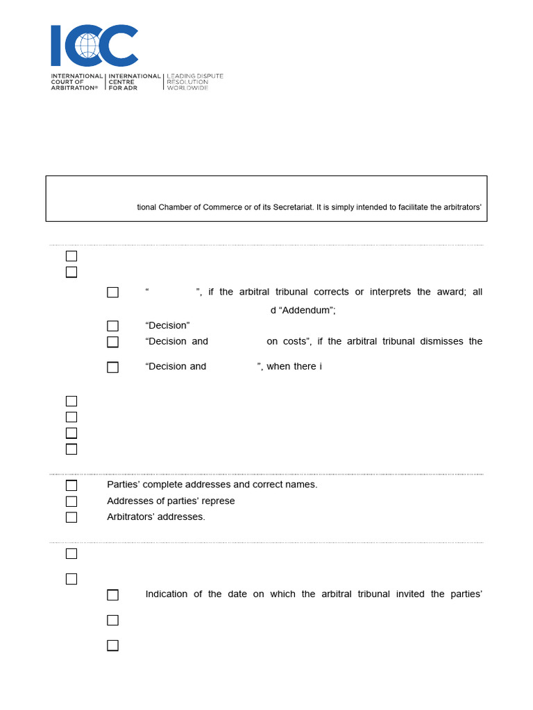 ICC Checklist On Correction and Interpretation of Awards ENGLISH | PDF ...