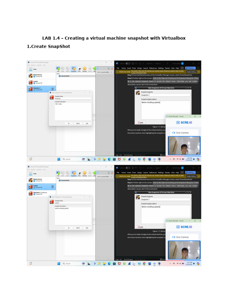 LAB 1.4 - Creating A Virtual Machine Snapshot With Virtualbox | PDF