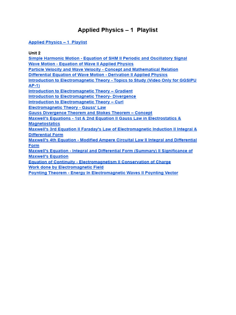 Applied Physics – 1 Playlist | PDF