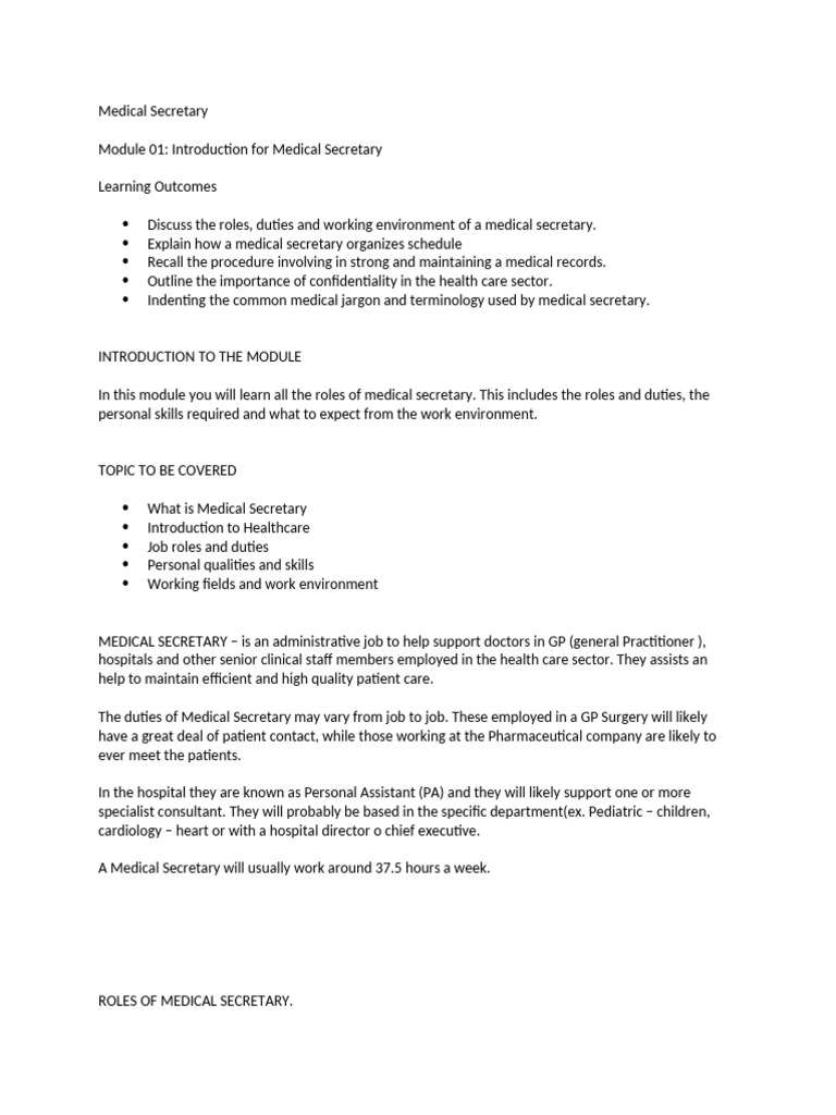 Medical Secretary | PDF