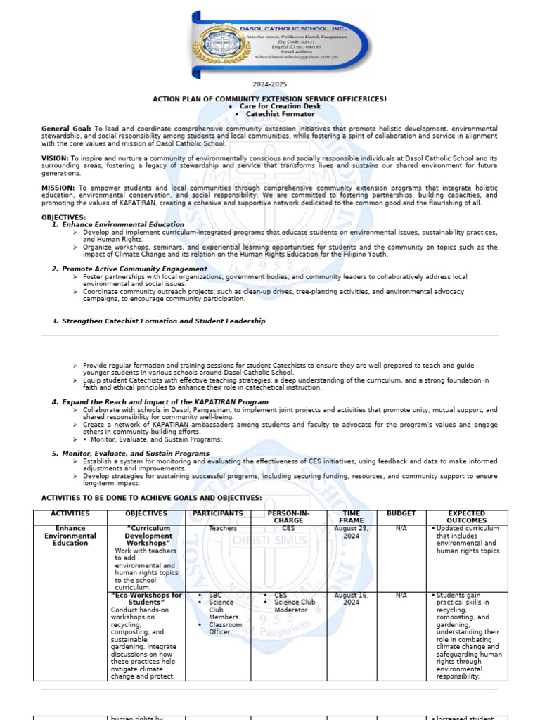 Action Plan (Ces) 2024-2025 | PDF