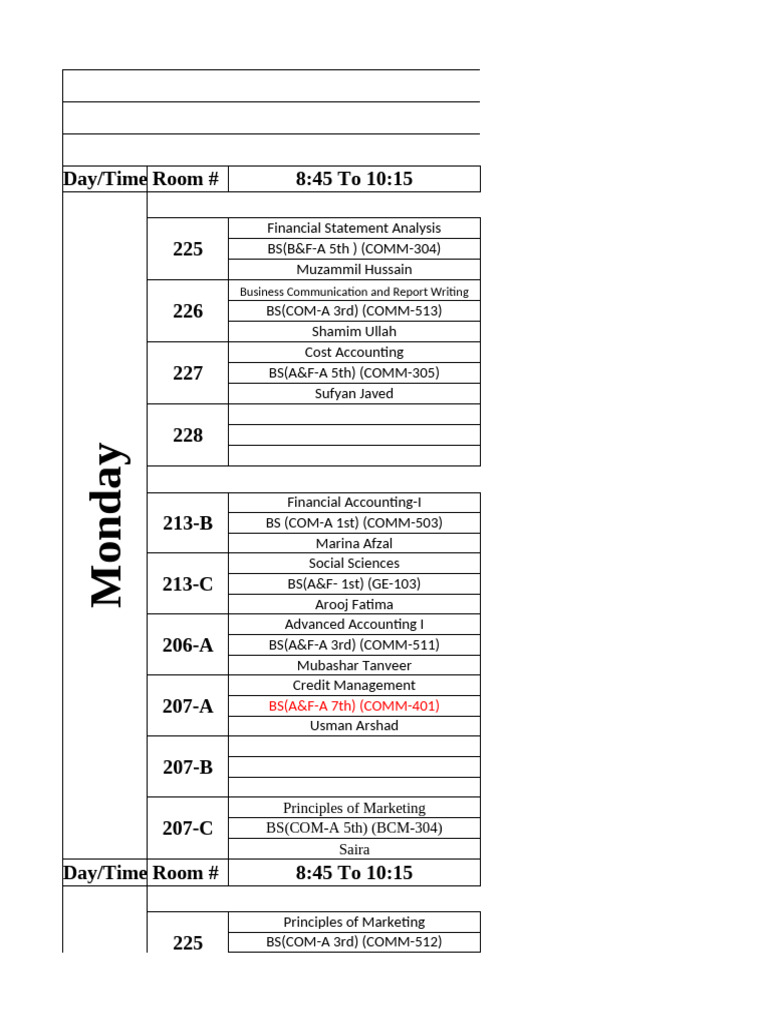 Final Timetable Hafiz Hayat Campus (Department of Commerce) Fall-2024 ...