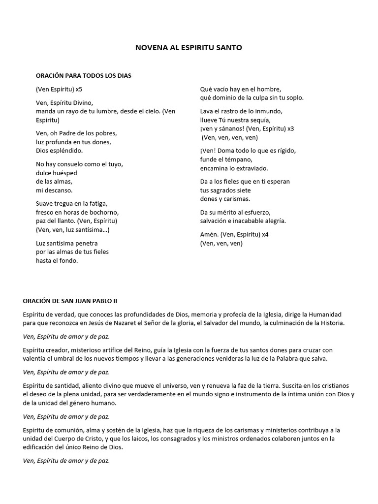 Novena Al Espiritu Santo | PDF