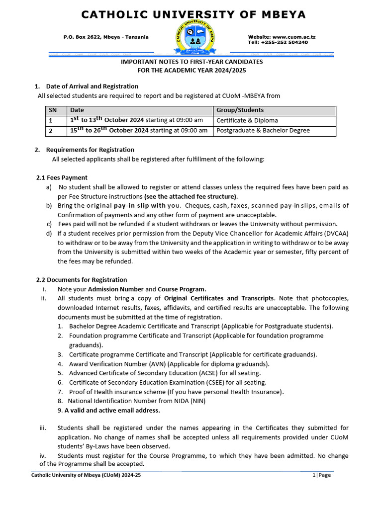 CUoM JOINING 2024 2025 | PDF