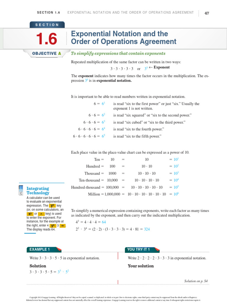 Exponential Notations and The Order of Operations Agreement-1 | PDF ...