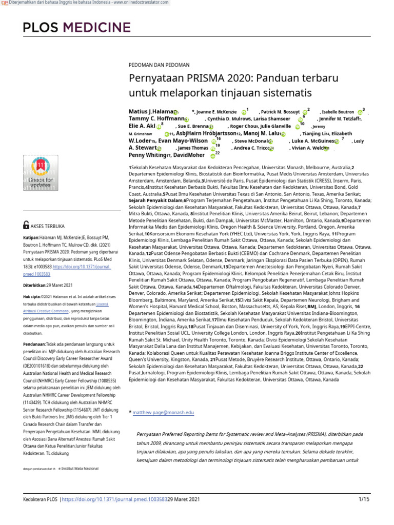 The PRISMA 2020 Statement PLOS Med - En.id | PDF