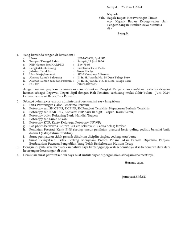 Form Surat Permohonan Pensiun Pegawai Negeri Sipil PENSIUN BUP - 1 | PDF