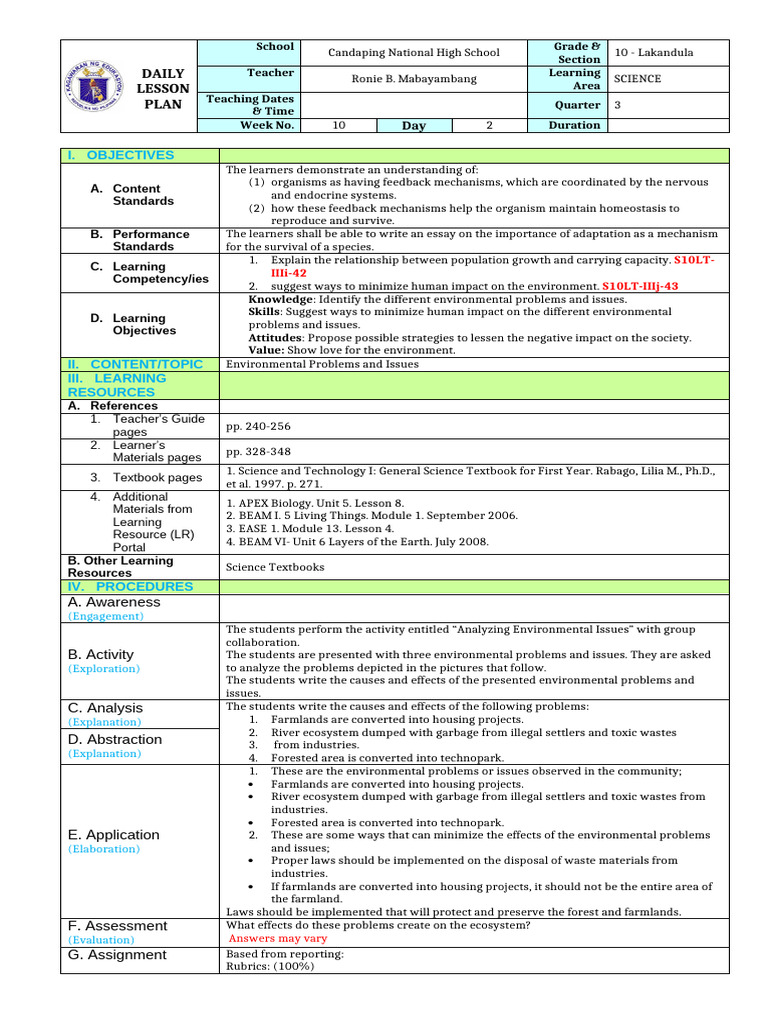 Grade 10 Science: Environmental Issues | PDF | Learning | Science & Mathematics