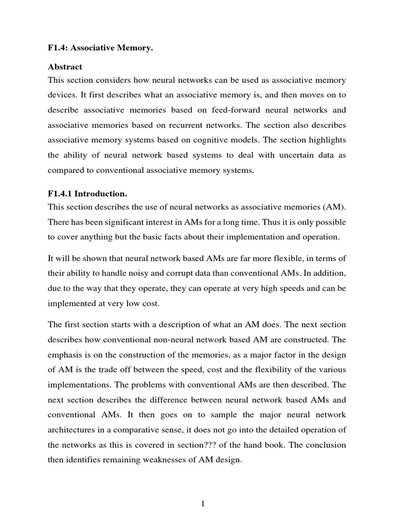 F1.4: Associative Memory | PDF