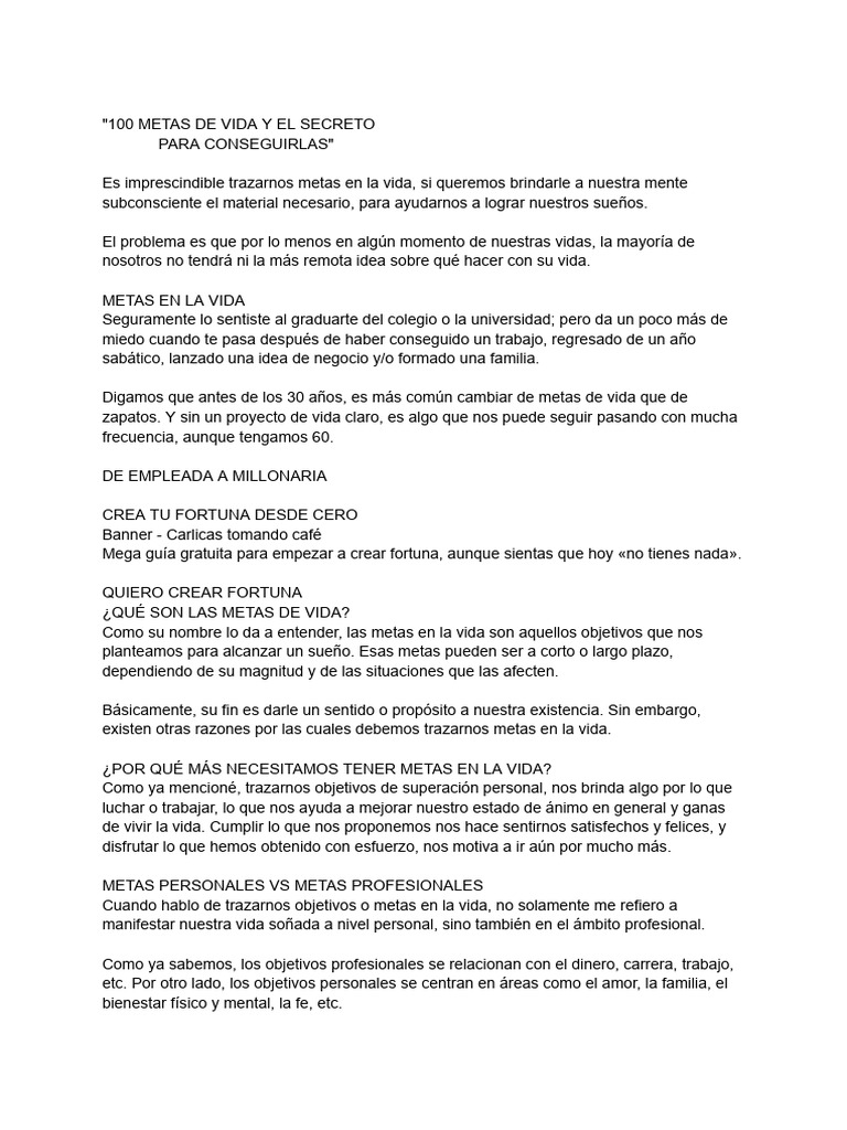 100 Metas de Vida y El Secreto | PDF