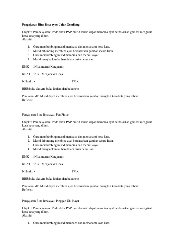 Pengajaran Bina Lima Ayat | PDF