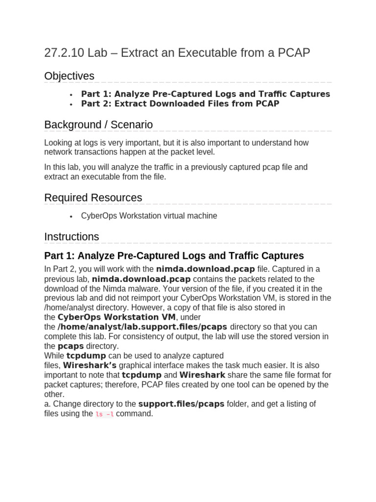 27 2 10 Lab Extract An Executable From A Pcap Lequangdat Pdf