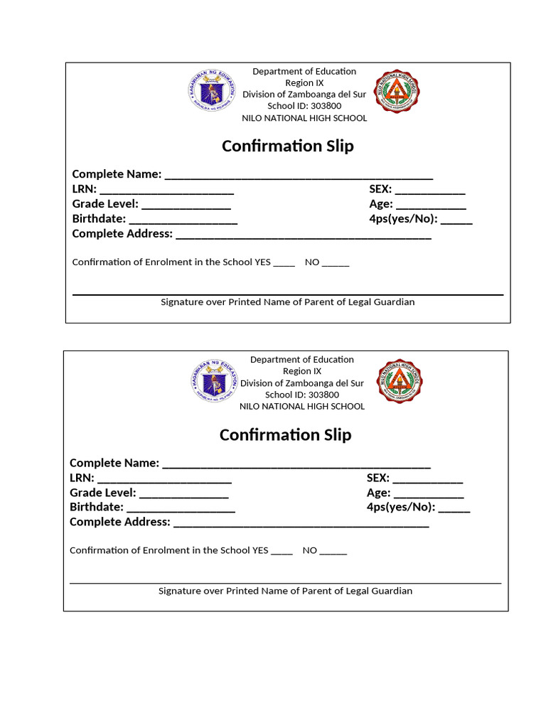 Confirmation Slip | PDF | Wellness