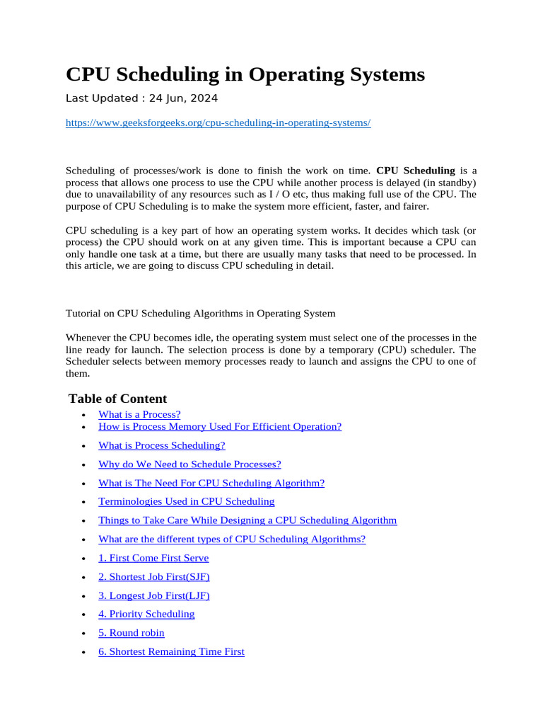 CPU Scheduling in Operating Systems | PDF | Scheduling (Computing) | Process (Computing)
