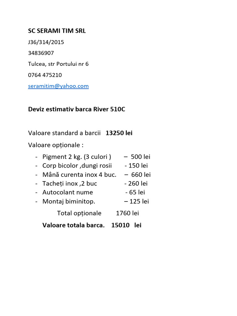 Deviz Barca River 510 | PDF