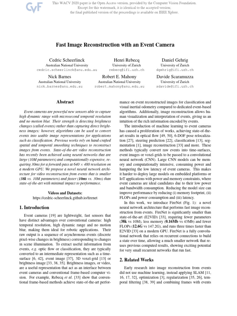 Fast Image Reconstruction With An Event Camera | PDF