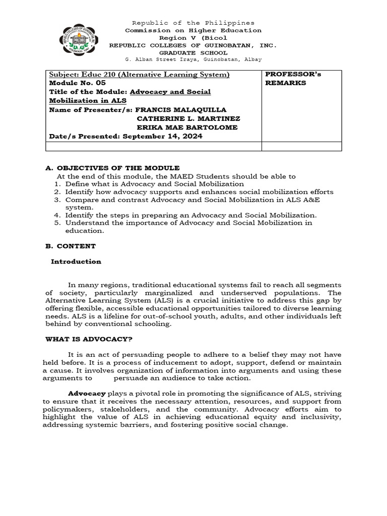 EDUC 210 Module 5 Handout | PDF