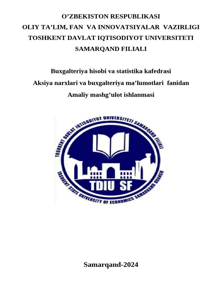 8-amaliy mashg'ulot ishlanmasi Aksiya narxlari va buxgalteriya ma'lumotlari | PDF
