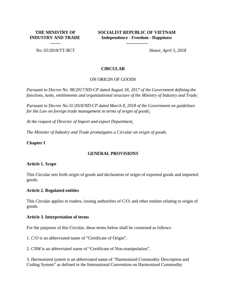 2.1. Circular No. 05 - 2018 - TT-BCT - English | PDF