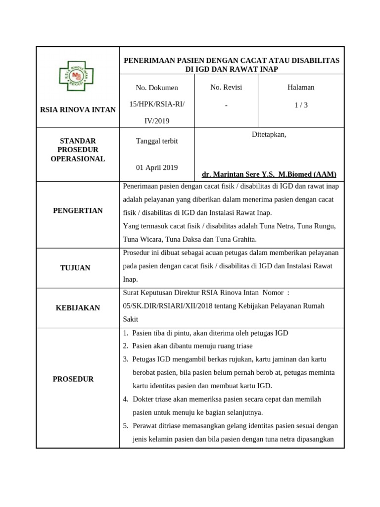 Spo Pasien Disbilitas Cacat | PDF
