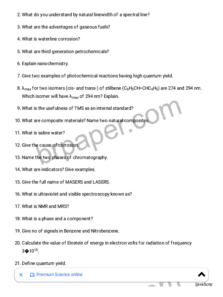 CHEMISTRY Computer Science Engineering B-TECH 1st-2nd - PTU Very Short ...