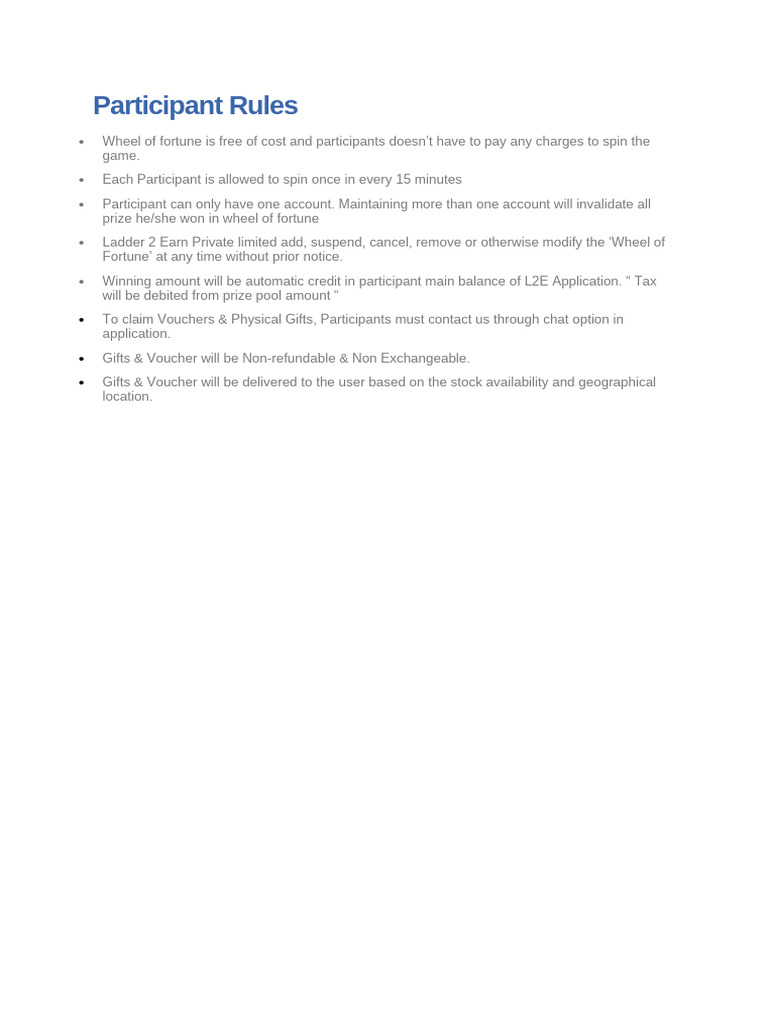 Spin and Wheel Terms & Conditions | PDF