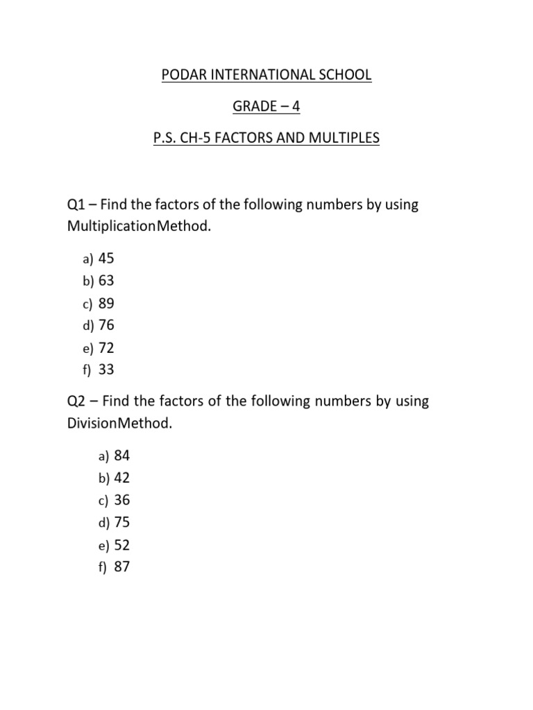 Factors and Multiples - Practice Sheet | PDF