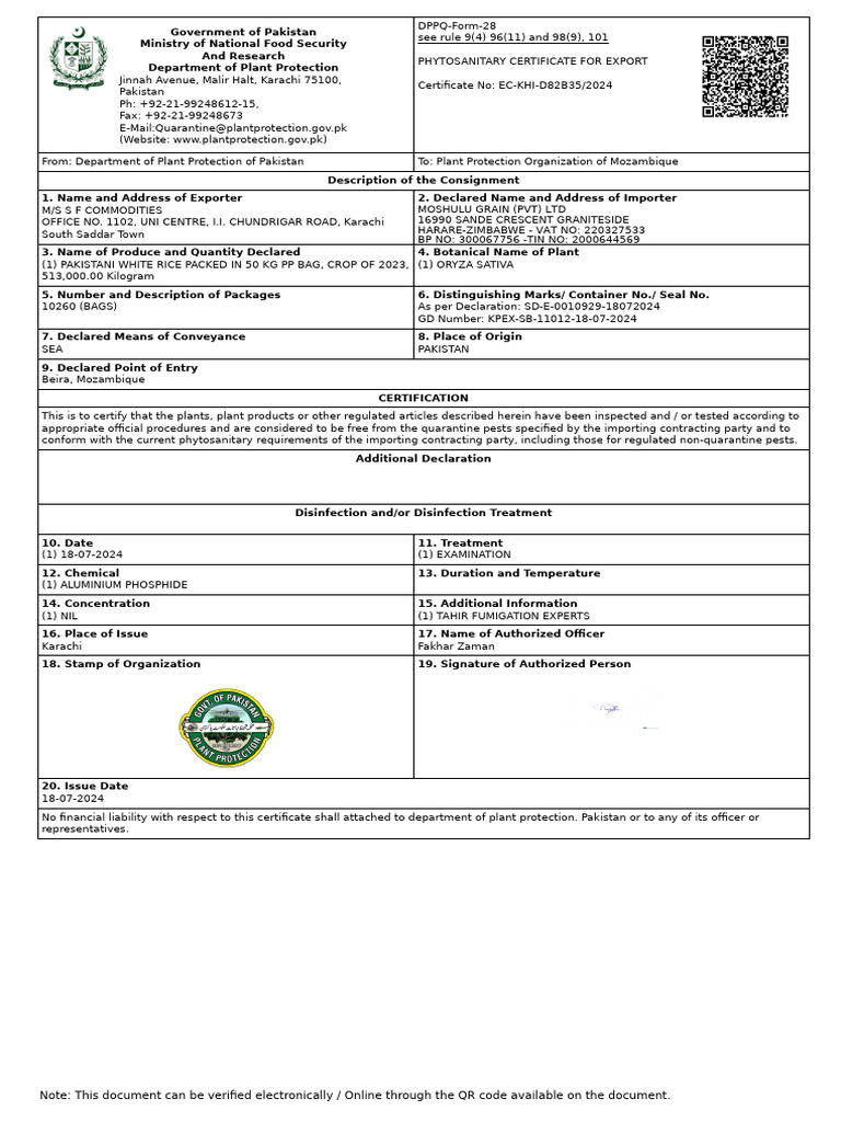 Phytosanitary Certificate | PDF