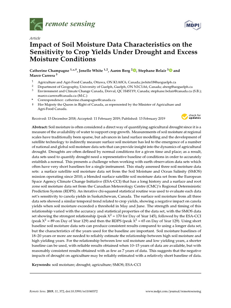 Impact of Soil Moisture Data Characteristics On The Sensitivity To Crop ...