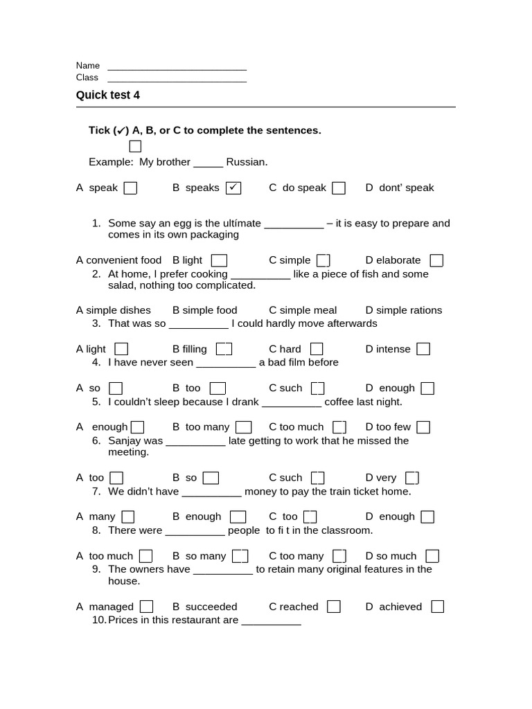 Complete Quicktest Unit 4 | PDF