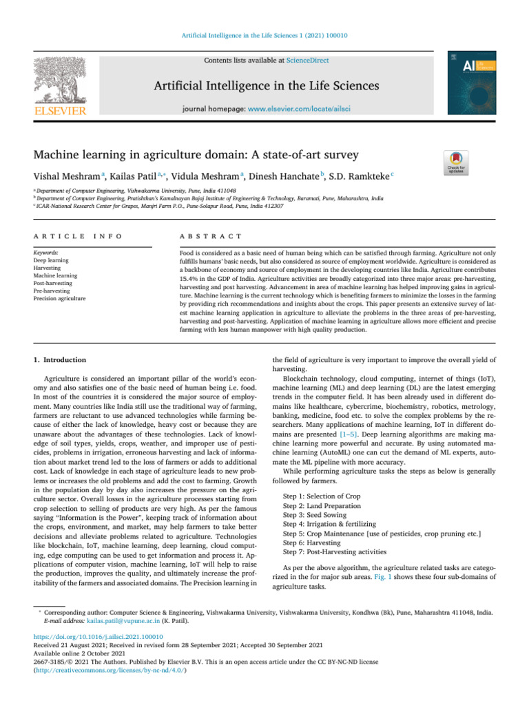 Machine learning in agriculture domain | PDF