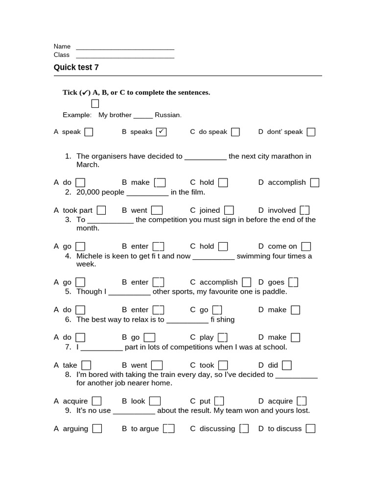 Complete Quicktest Unit 7 | PDF