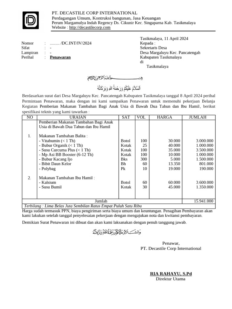 Surat Penawaran CV | PDF