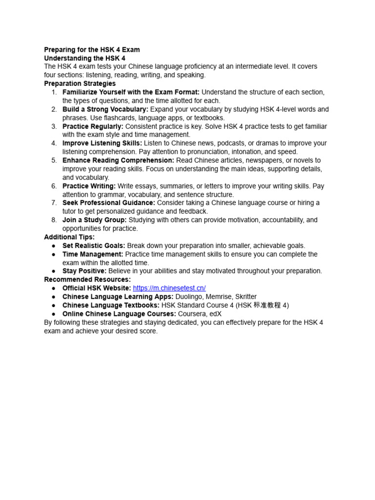 HSK 4 Exam Preparation Guide | PDF | Career & Growth