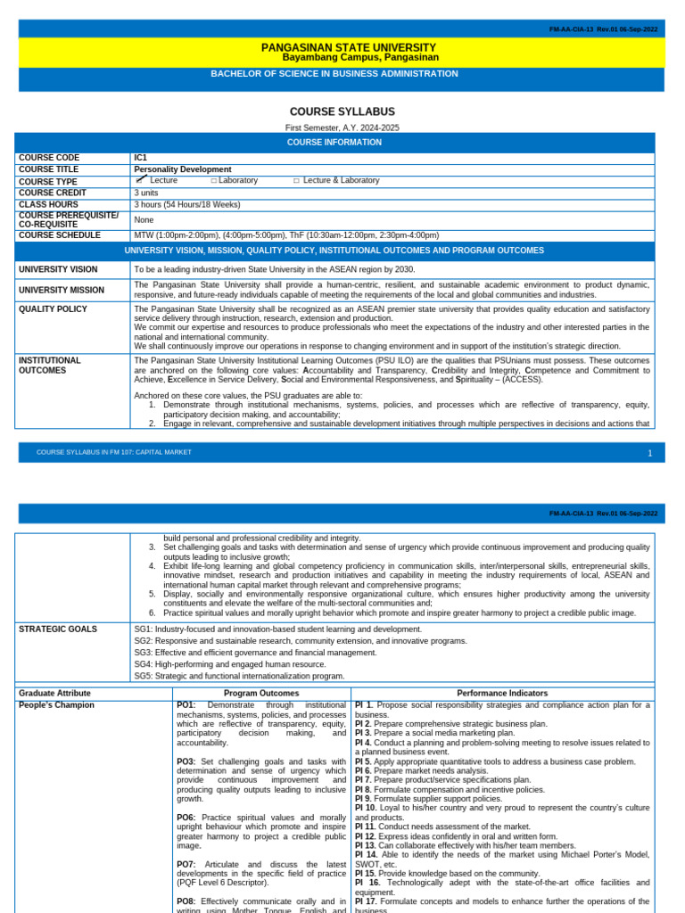 IC1 Personality-Development Syllabus | PDF