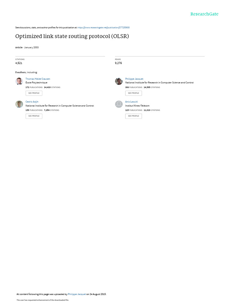 Optimized Link State Routing Protocol OLSR | PDF