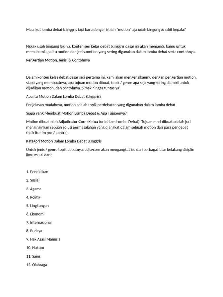 APA ITU MOTION DEBAT | PDF