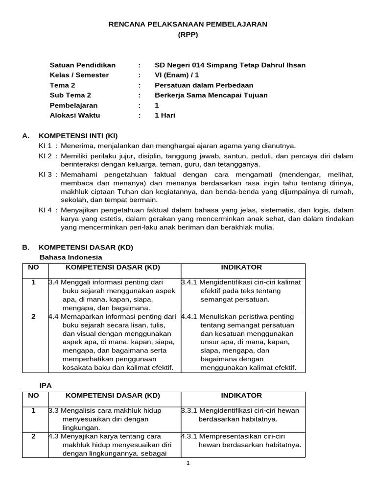RPP K6 Tema 2 ST 2 Rev. 2018 | PDF