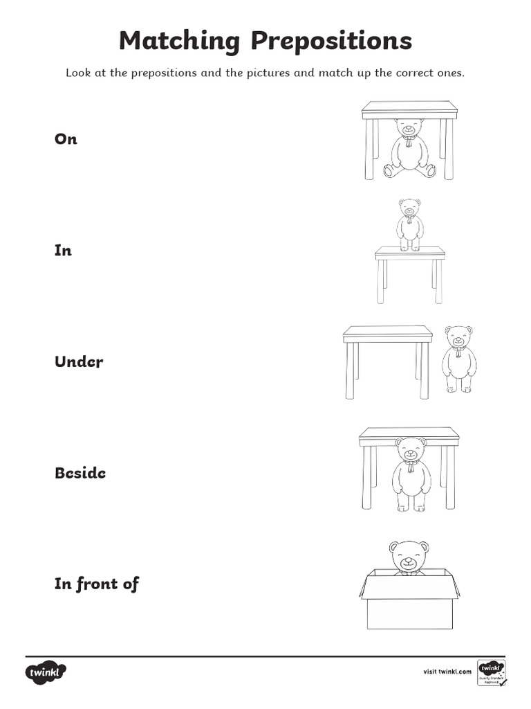 Roi l 395 Matching Prepositions Activity Sheet | PDF