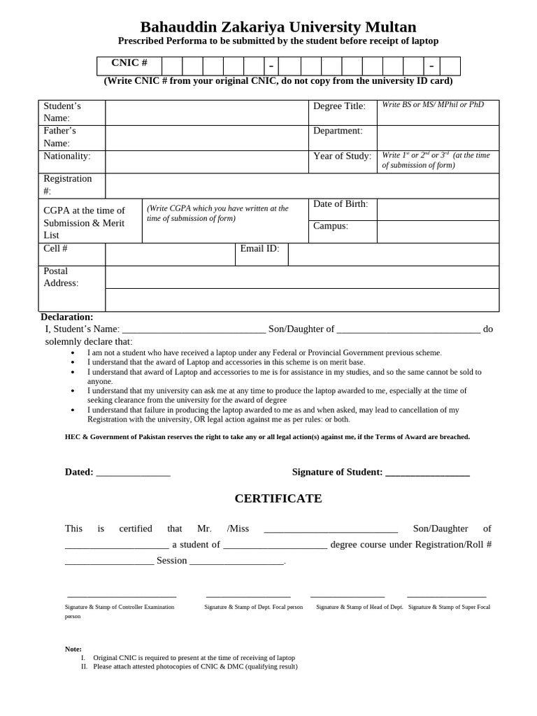 Sample Form For Students 2023 | PDF