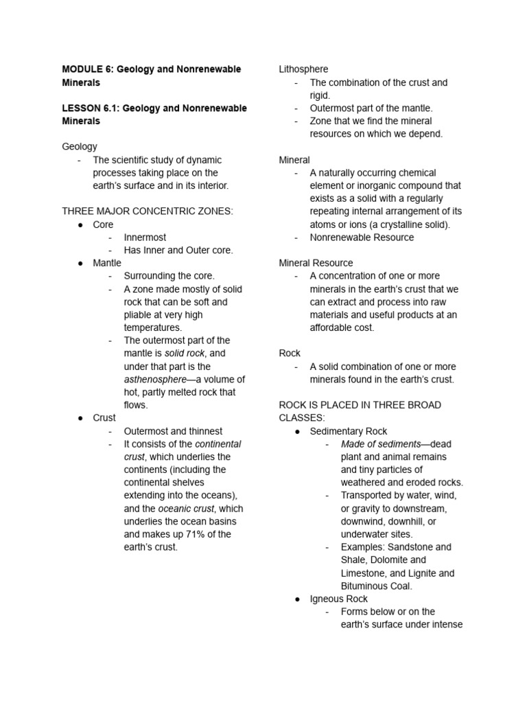 MODULE 6 - Geology and Nonrenewable Minerals | PDF