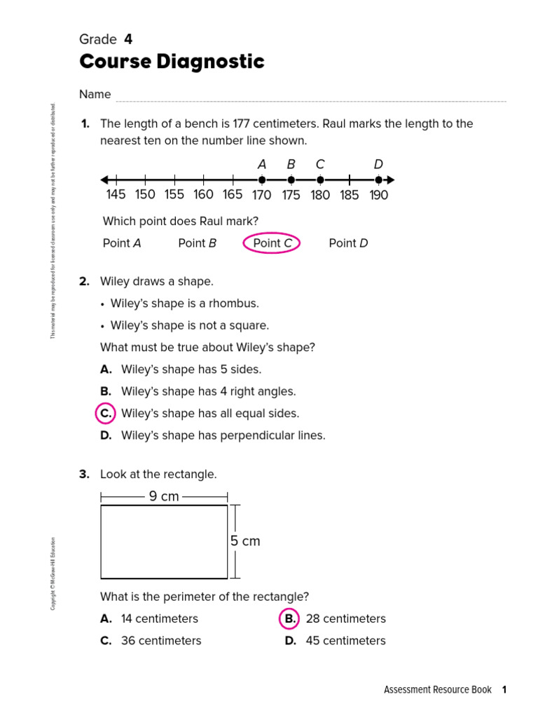 4-00+Printable+Course+Diagnostic+Answers_Reveal+Math,+Grade+4 | PDF