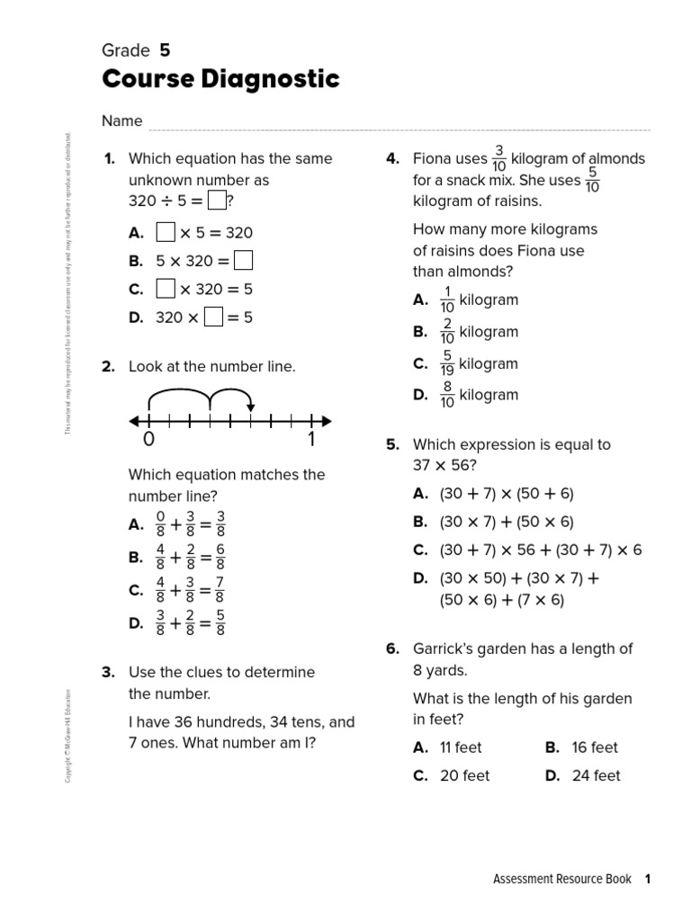 5-00+Printable+Course+Diagnostic_Reveal+Math,+Grade+5 | PDF